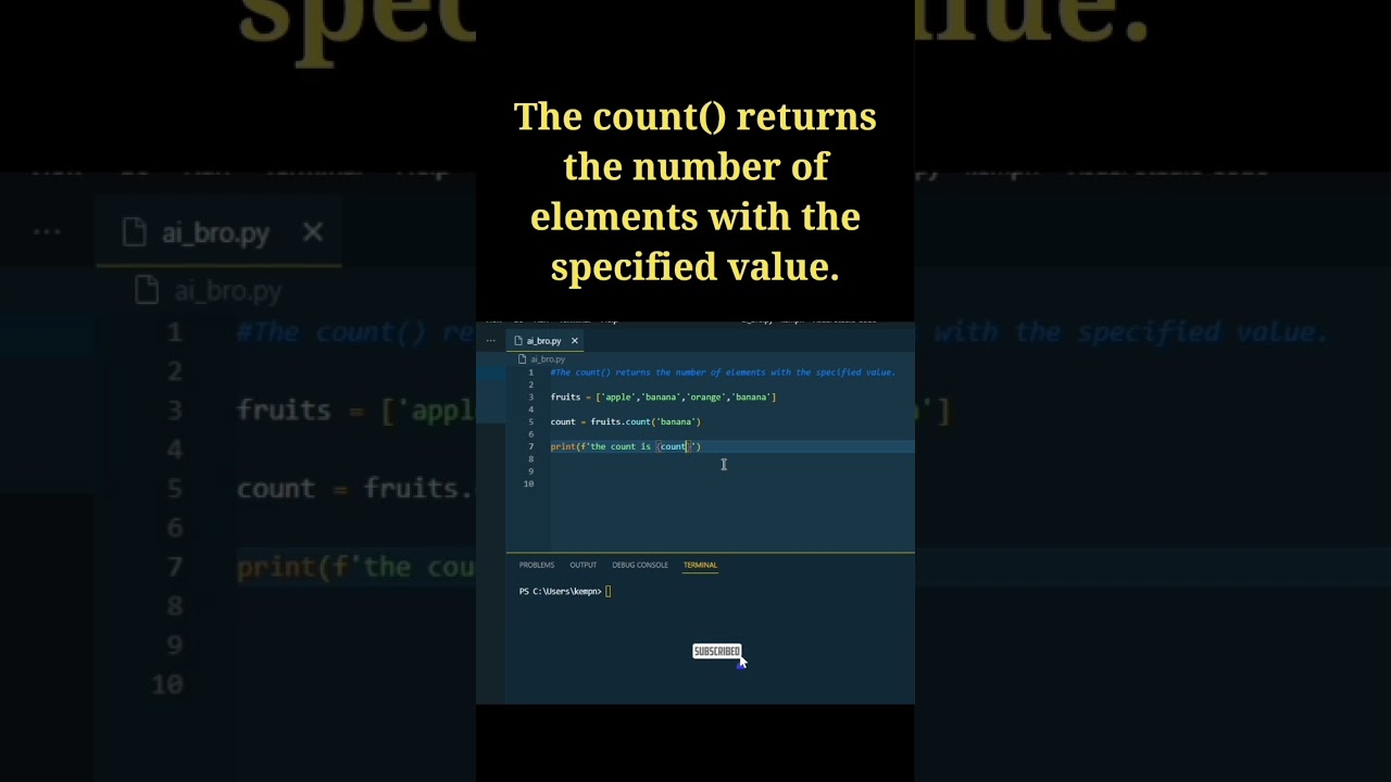 Python tutorials in 30 seconds |The count() method #python #pythontutorial #codingshorts#pythontips