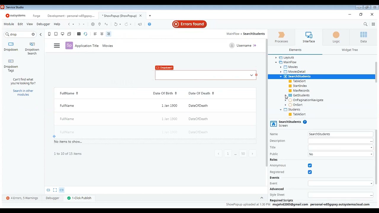 Dropdown in OutSystems