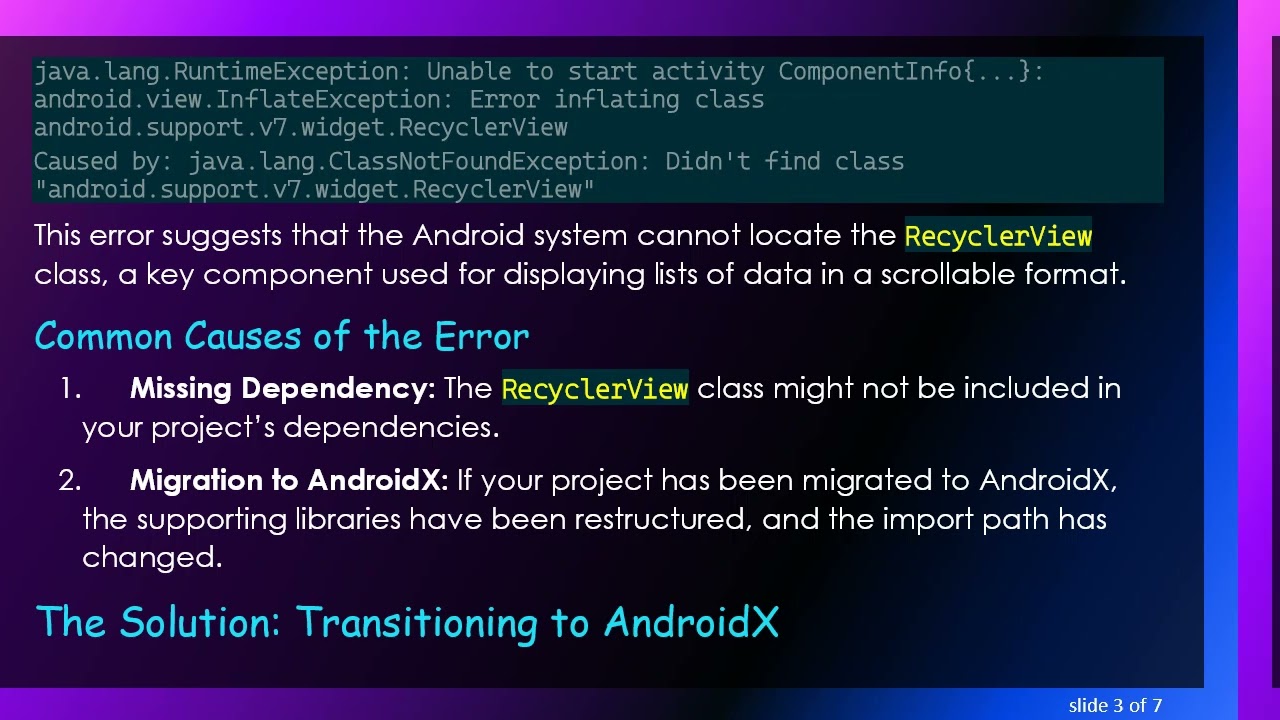 Resolving the android.support.v7.widget.RecyclerView Class Not Found Error in Android Apps