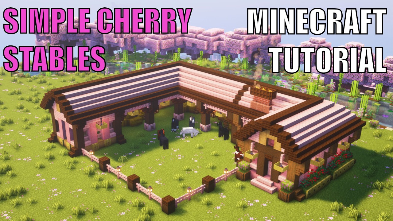 Minecraft Simple Cherry Blossom Stables Tutorial
