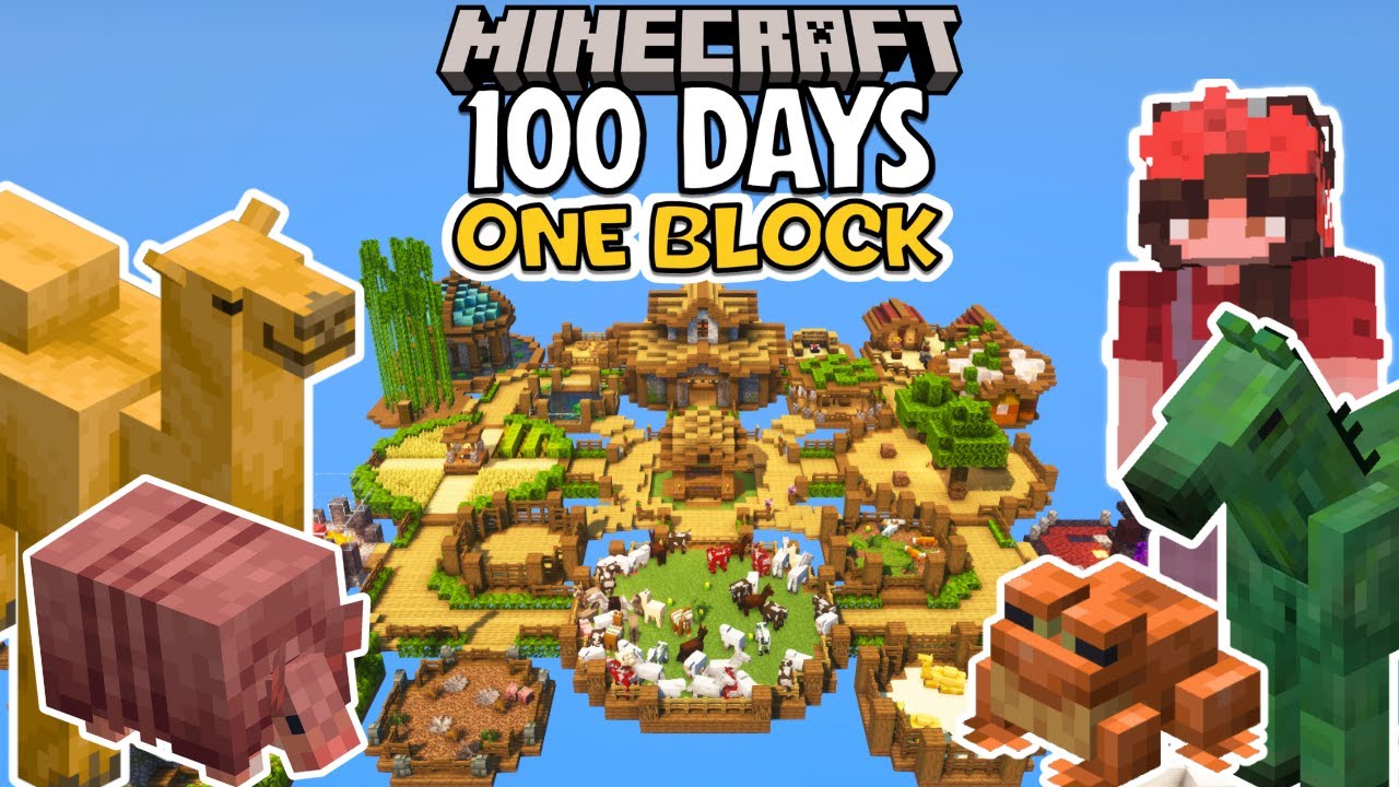 I survived 100 days building the Ultimate Cozy ONE BLOCK World [Animal Edition] 🐸