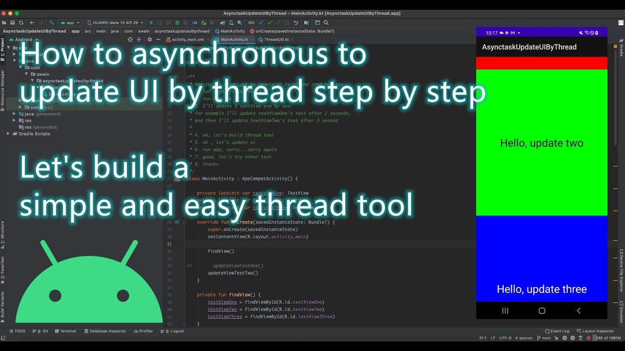 android asynchronously update UI | android update UI from thread | android asynchronous example