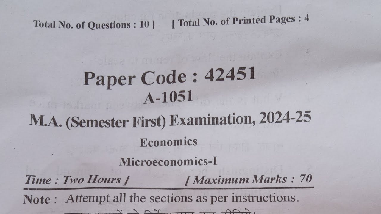 M.A.(Semester First) Economics  (Microeconomics-I) Paper 1st, Question Paper 2024–25, MJPRU #mjpru 