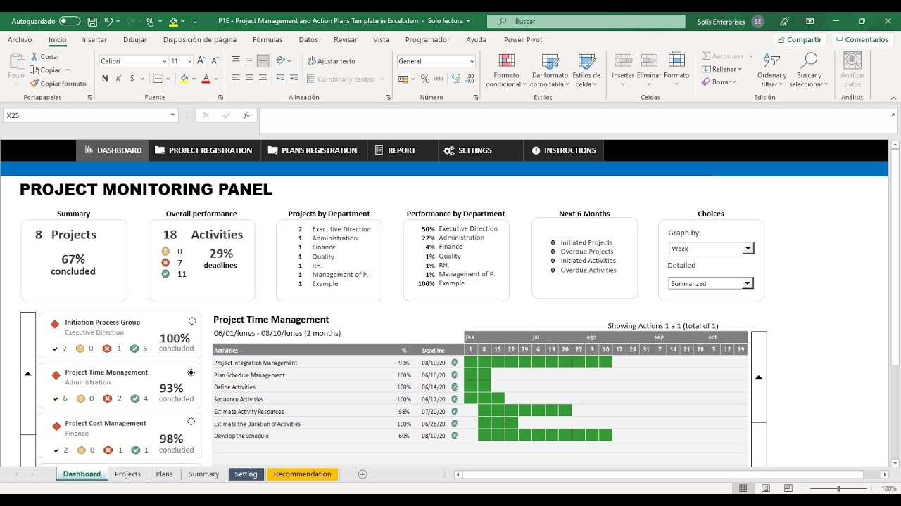 Project Management and Action Plans Template in Excel