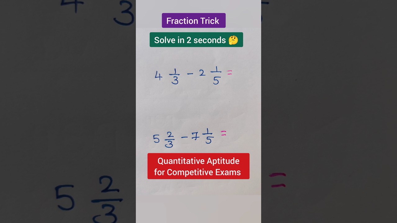 Maths Trick for speed calculation skills/Fraction Trick/subtraction Trick#shorts#maths#mathtricks#iq