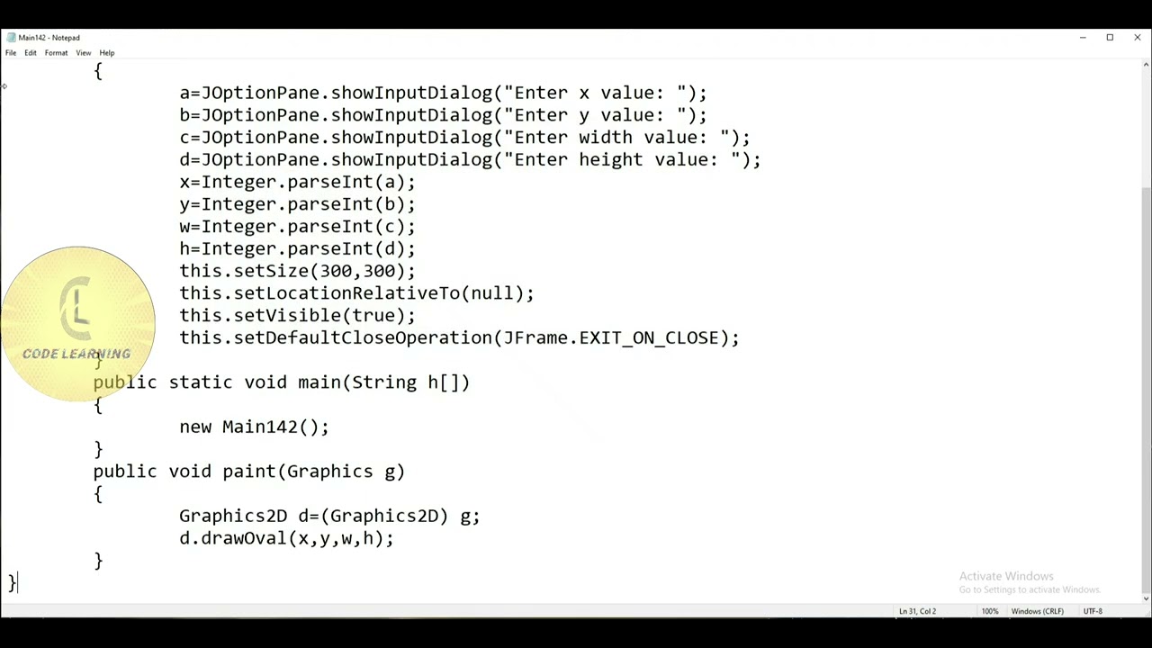 Java | Graphics2D 'drawOval() - user input' | CodeLearning