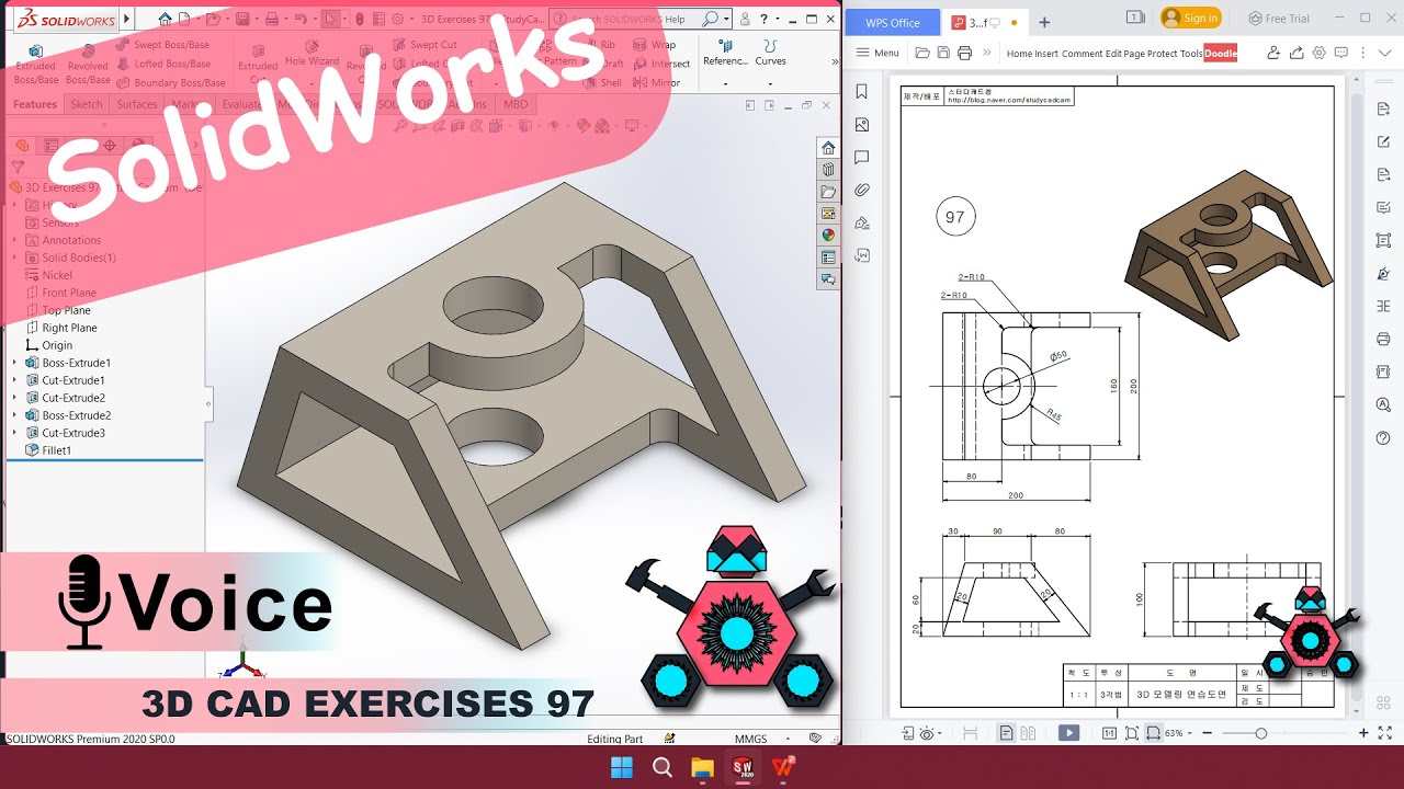 SolidWorks | 3D CAD EXERCISES 97 | StudyCadCam | Solution Tutorial |