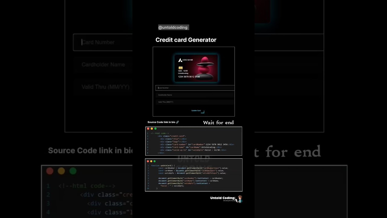Credit Card Generator✌#shorts #viral #coding #coder #webdevelopment #html #javascript