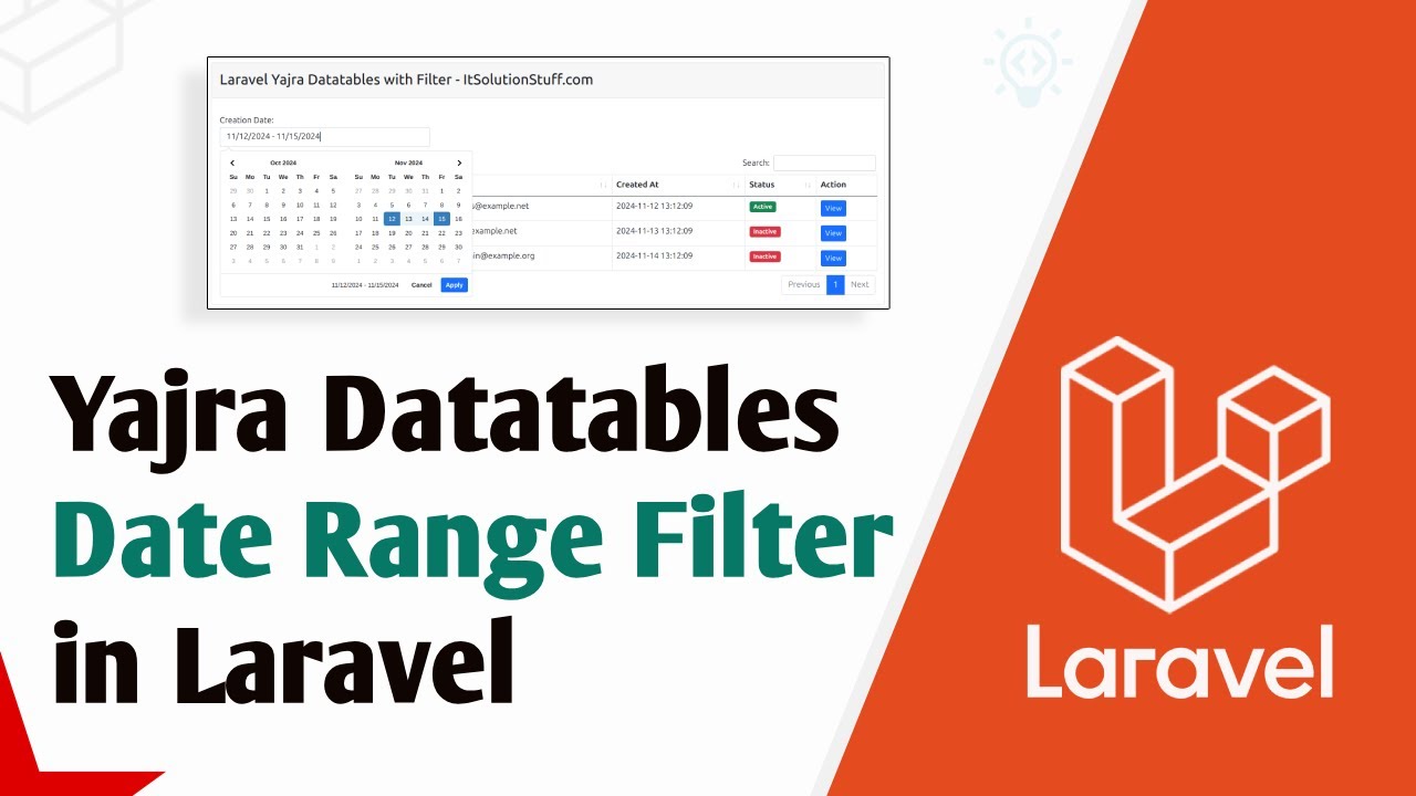 Laravel Yajra Datatables Date Range Filter