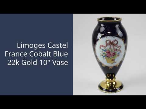 Limoges Castel France Cobalt Blue 22k Gold 10" Vase