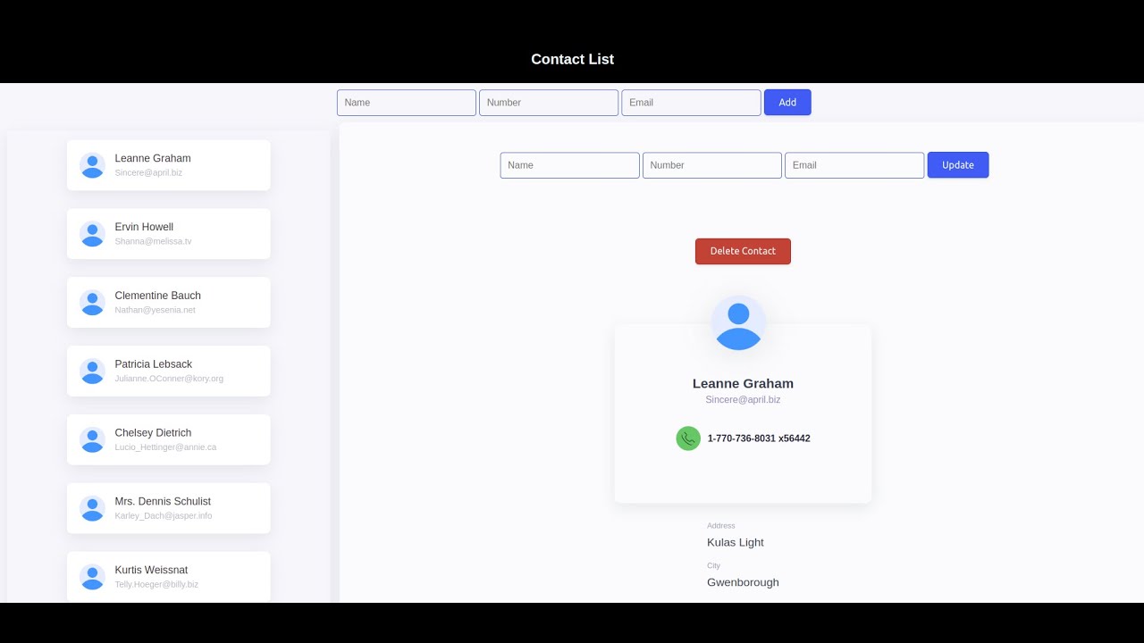 React Contact List | Skill Test |  Coding Ninja
