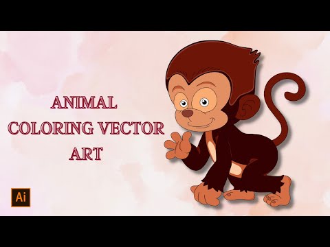 Animal Coloring Monkey Cartoon Vector Illustration | Draw Animal illustration With Adobe Illustrator