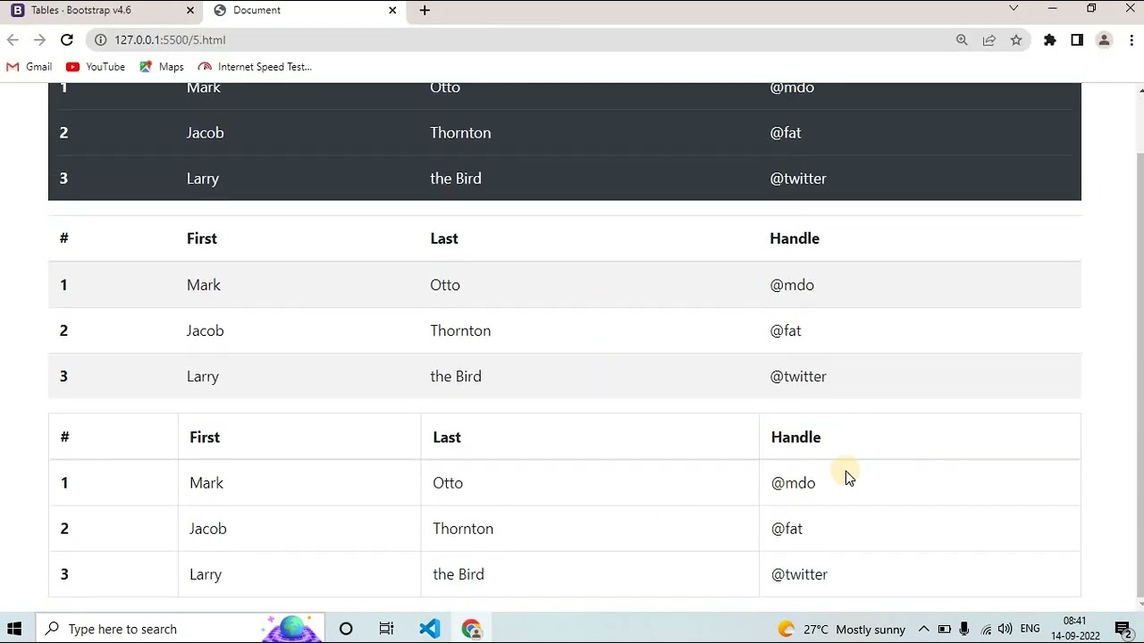 #5  bootstrap tables tutorial | table rows |hover rows | black/dark tables
