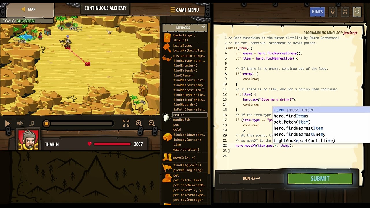 CodeCombat - Continuous Alchemy - JavaScript