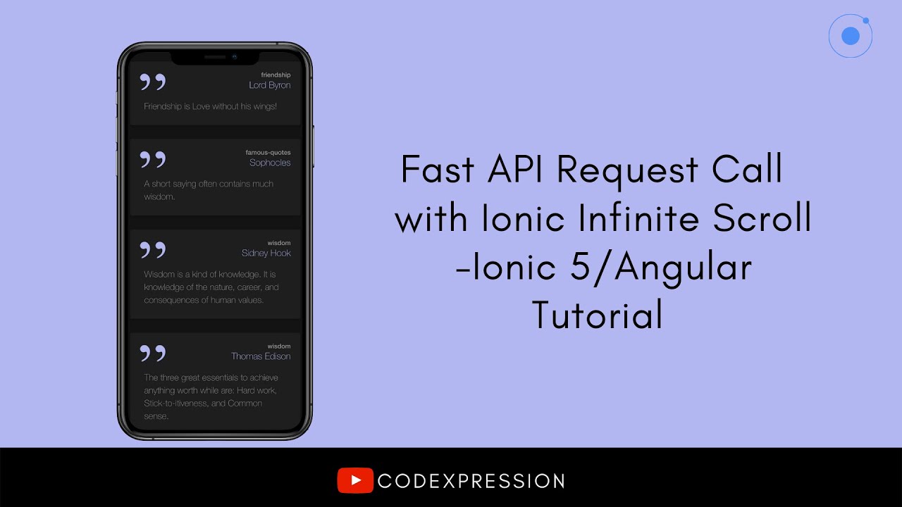 Quotes API CALL paging Tutorial using IONIC5 infinite scroll for Fast List Performance