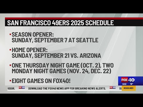 NFL schedule reveal: 49ers to play on FOX40 eight times in 2025