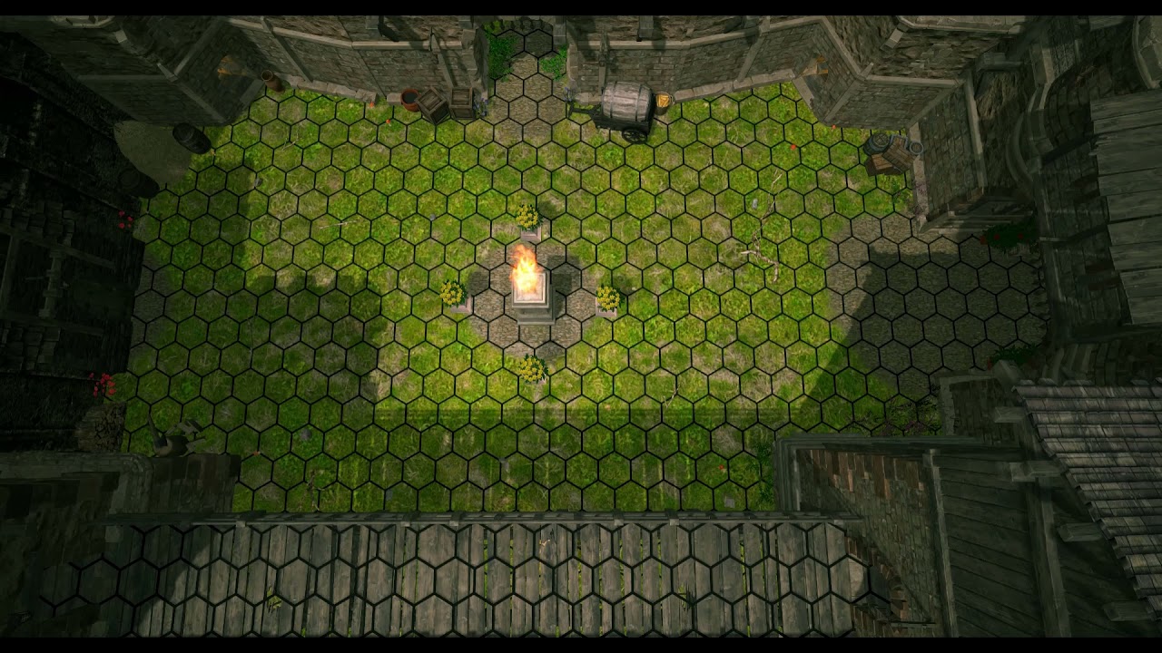 D&D battlemap hex-grid - Courtyard daytime