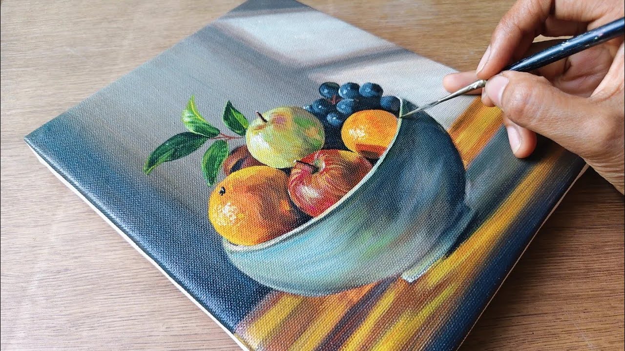 How to paint Still Life Fruit In Acrylic/Still Life Acrylic Painting For Beginners 