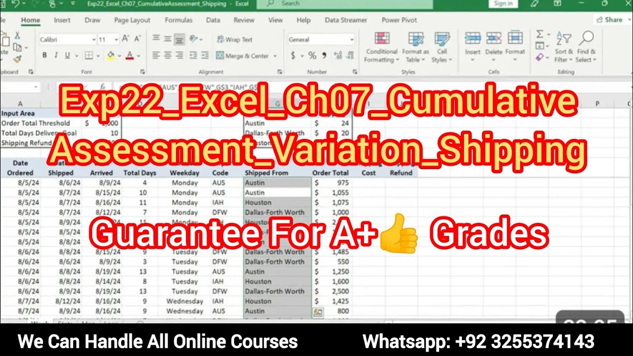 Exp22_Excel_Ch07_CumulativeAssessment_Variation_Shipping|Excel Ch 7 Cumulative assessment - shipping