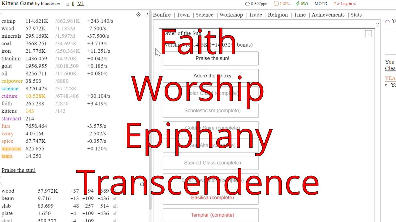 Kittens Game Tutorial: Order of the Sun