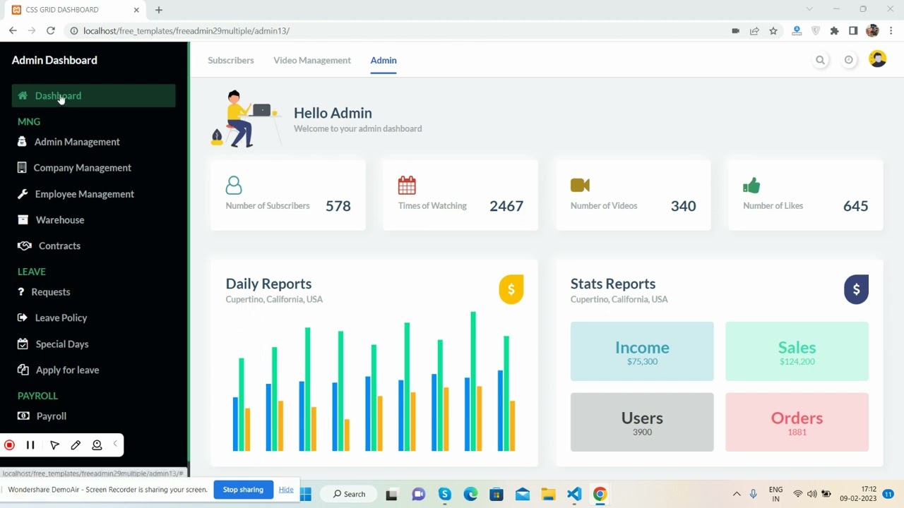 Free Responsive Admin Dashboard Template 16