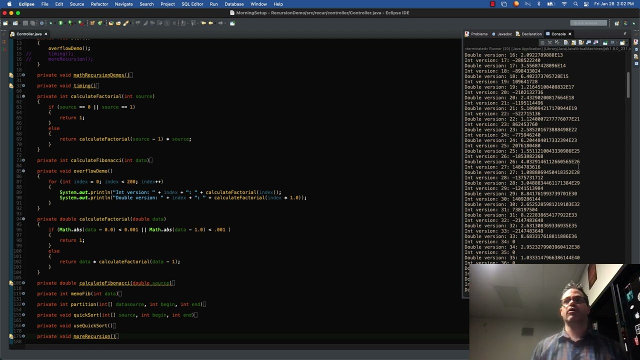 Java integer and double overflow demonstration