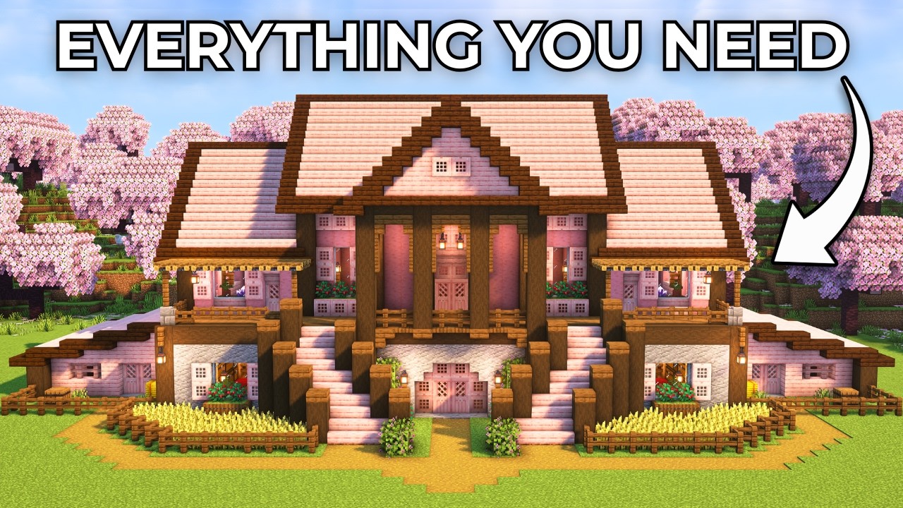 Minecraft: How to Build a Cherry Blossom Survival Mansion | Tutorial🏠