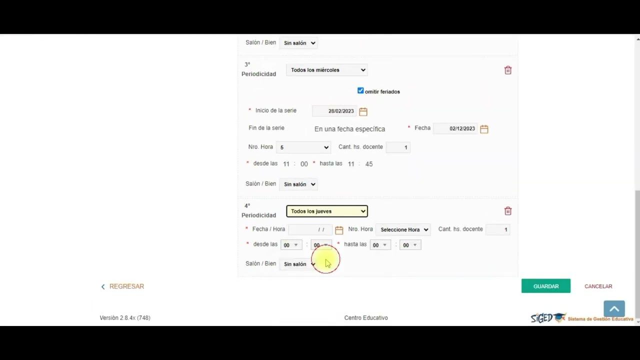 Carga de horarios docentes