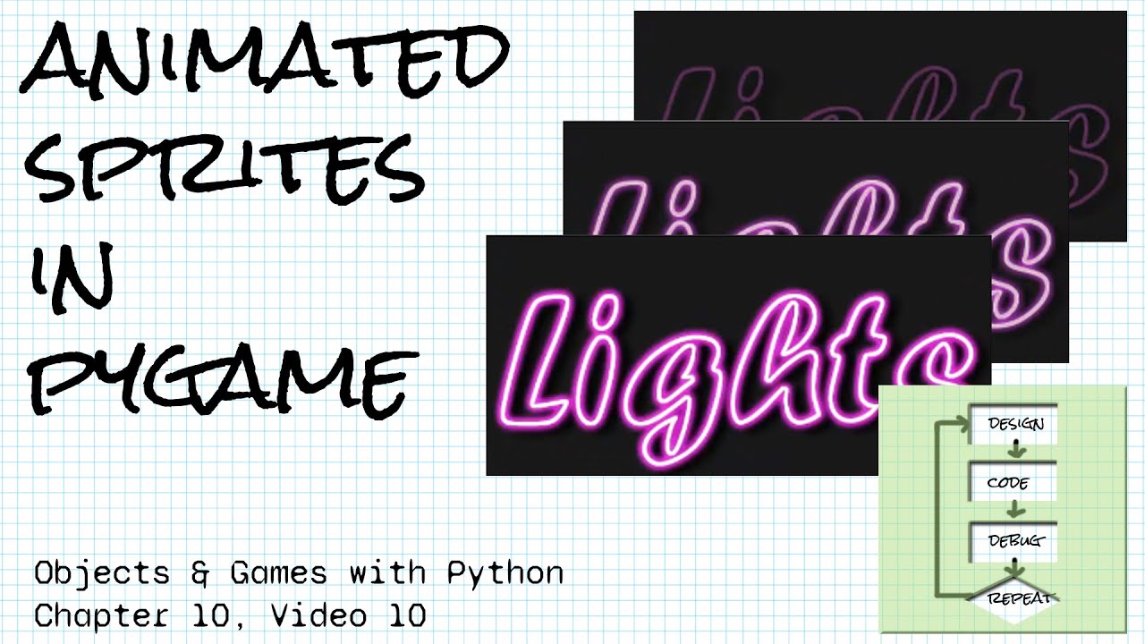 Sprite animation in pygame; Objects & Games with Python Chapter 10 Video 10
