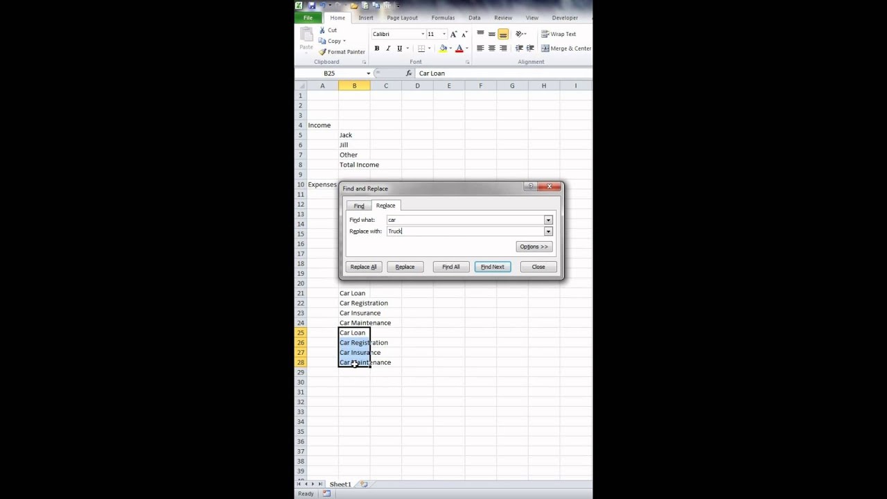 Microsoft Excel Personal Income Statement Part 1