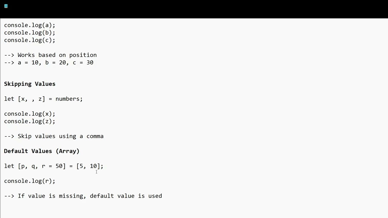 Destructuring (Array & Object) - Day 21