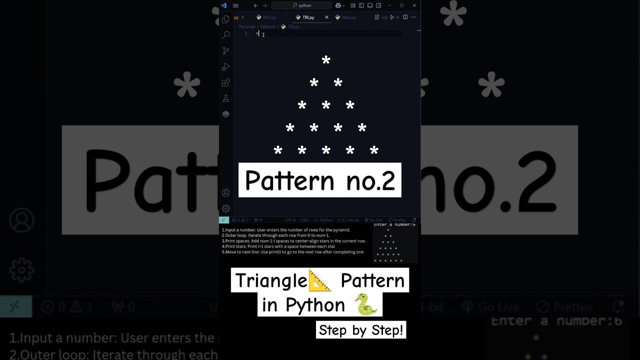 Triangle Pattern in Python 🐍. [Pattern No.2]#python #code #vscode#pattern #patterninpython #tutorial
