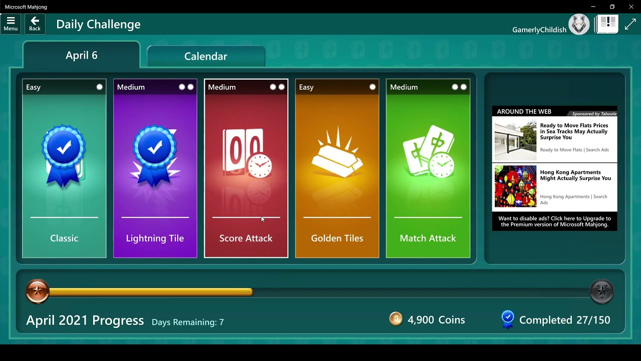 Microsoft Mahjong Gameplay & Walkthrough (Windows 10) Daily Challenges, April 6