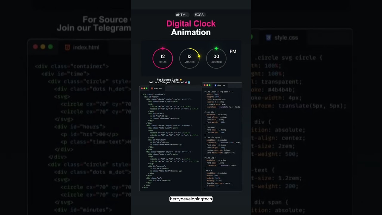 ⏰ Digital Clock Animation 2025! 💻✨ | Stunning JS Design in 60 Seconds