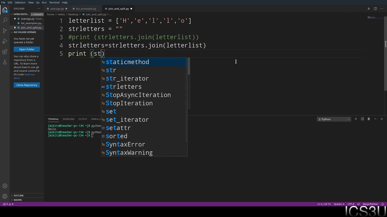 ICS3U Python: Joining and Splitting Strings