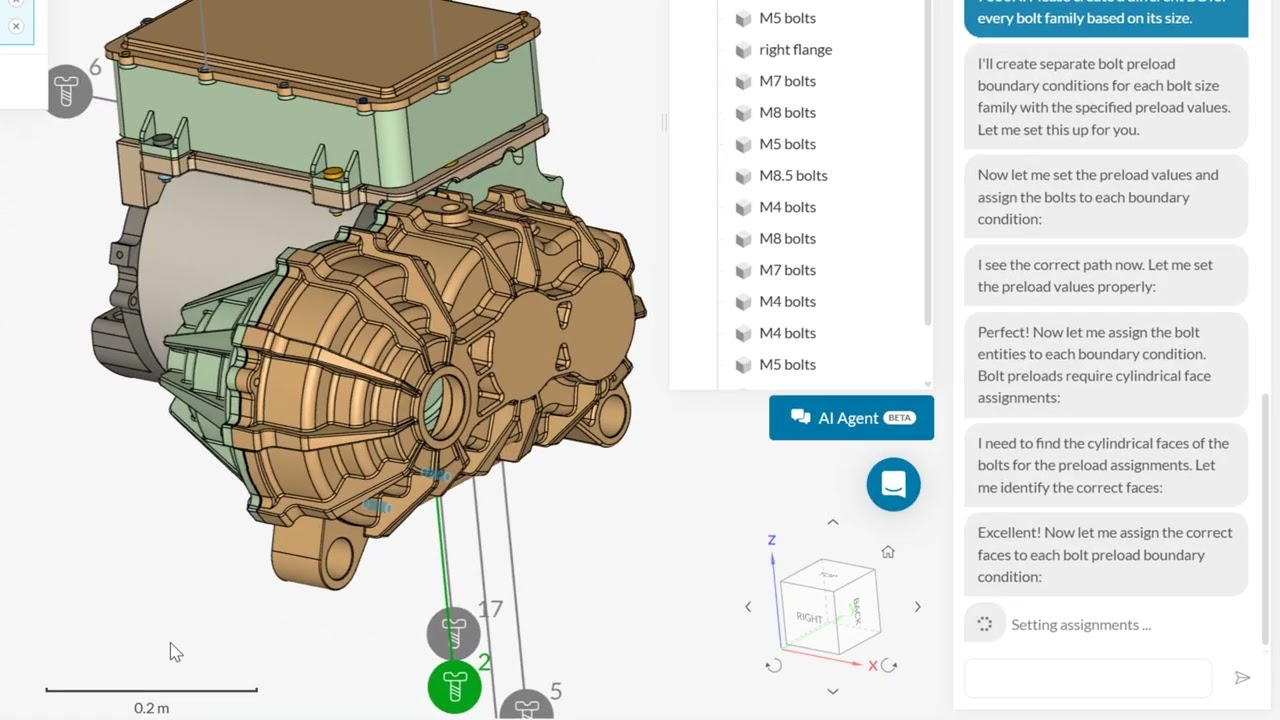 Bolted Gearbox Assembly: Agentic AI Sets Up a Complex Simulation in Seconds