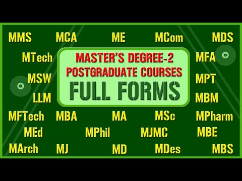 Full Forms - Education -- Master's Degree -2 -- Post Graduate Courses -- Acronyms -- Abbreviations