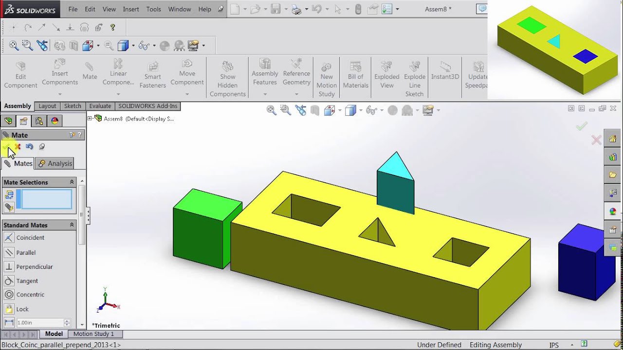 SOLIDWORKS Assemblies Tutorial: Standard Mates Coincident, Parallel, and Perpendicular