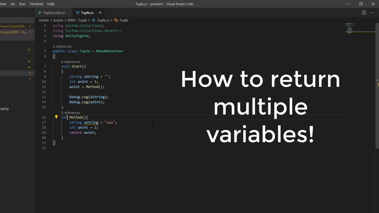 How to return multiple variables with a method in C#? What are Tuples?