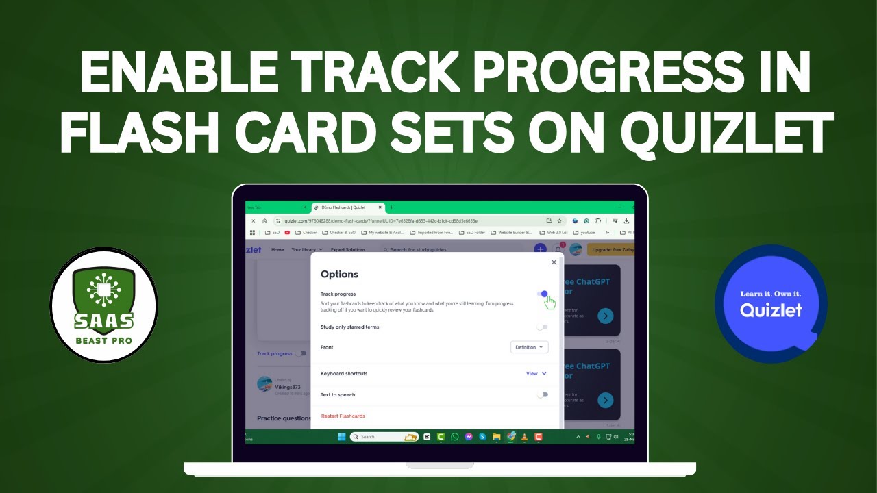 How to Enable Track Progress in Flash Card Sets on Quizlet
