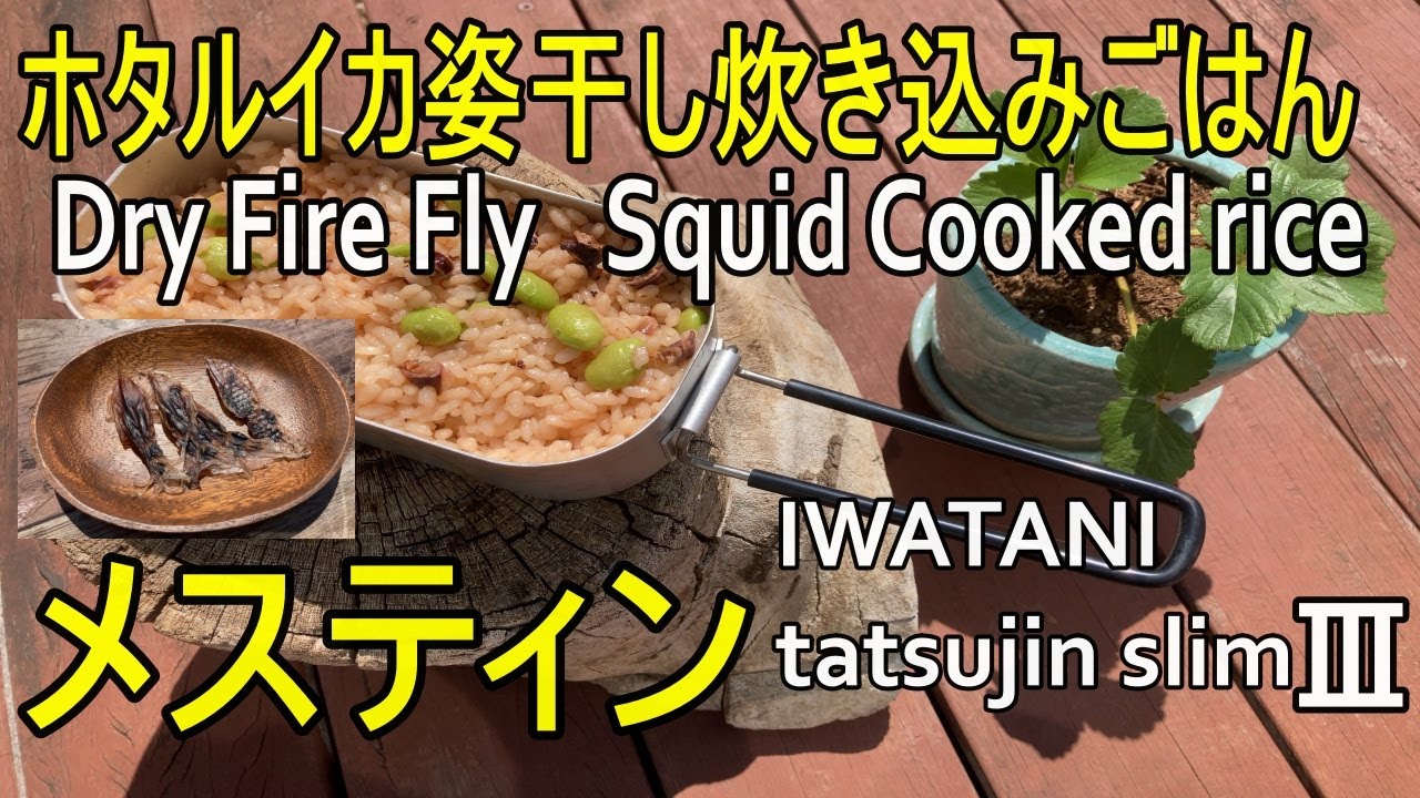 メスティンでホタルイカ姿干し炊き込みごはん　ベランダキャンプ　Dry Fire Fly　Squid Cooked rice　MESS TIN＆IWATANI tatsujin slimⅢ