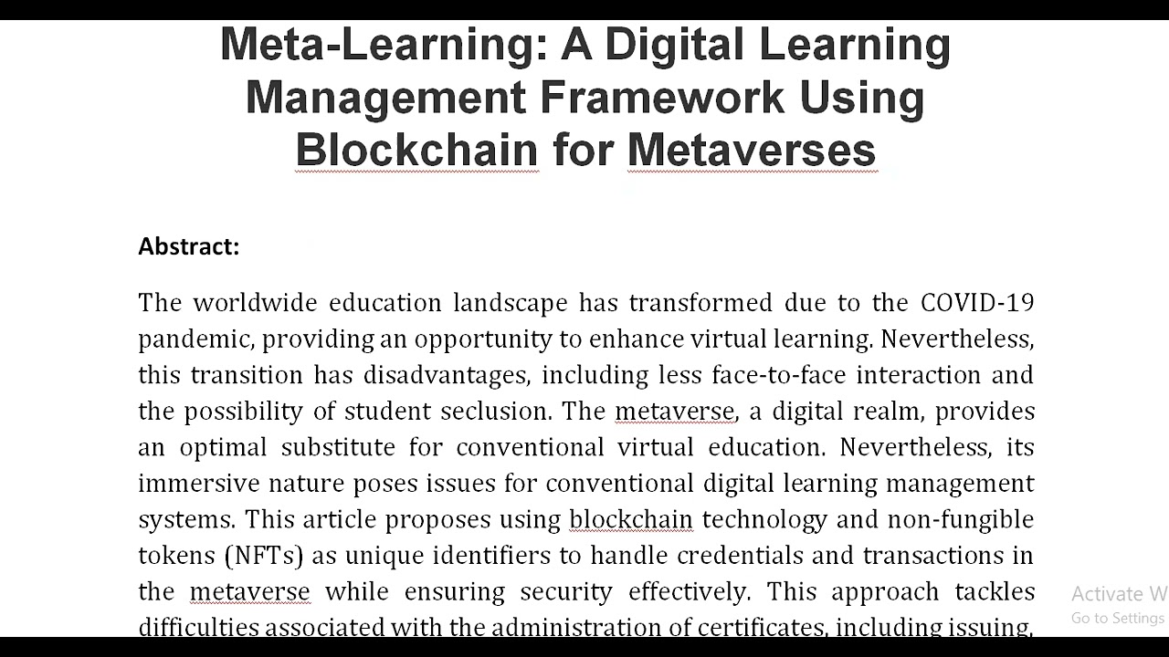 Meta Learning A Digital Learning Management Framework Using Blockchain for Metaverses