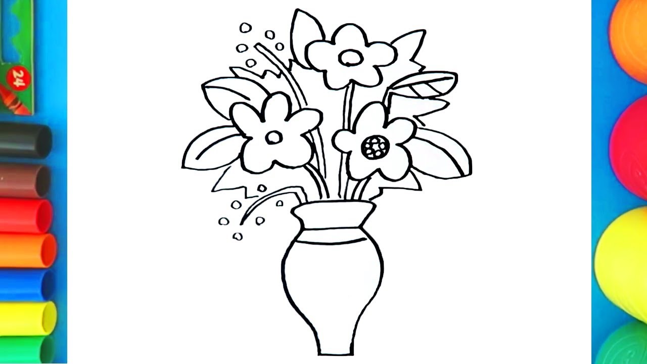 How to draw Flowers in a Vase - kids coloring page