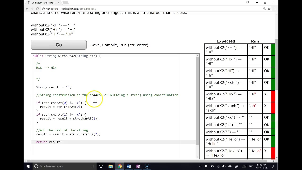 Coding Bat Solutions - Strings 1 - withoutX2