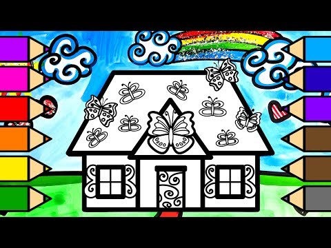 Colouring Butterfly House Colouring Pages with Glitter, Learn to Color for Kids. 💜(4K)