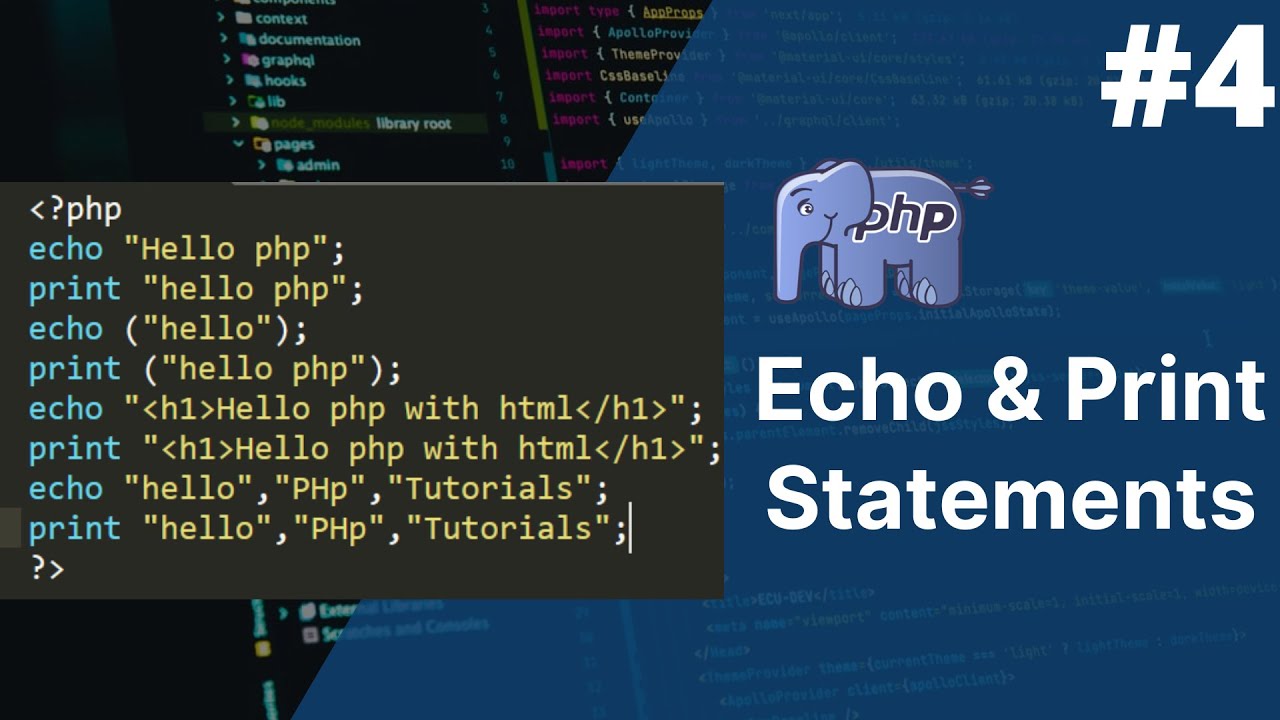 echo and print statement in php | php tutorial for beginners full - 4 | php tutorial | #php