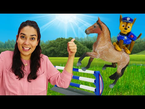 Spielzeugkindergarten auf Deutsch. Die Spielzeuge auf dem Bauernhof. Spielzeug Video mit Pferden