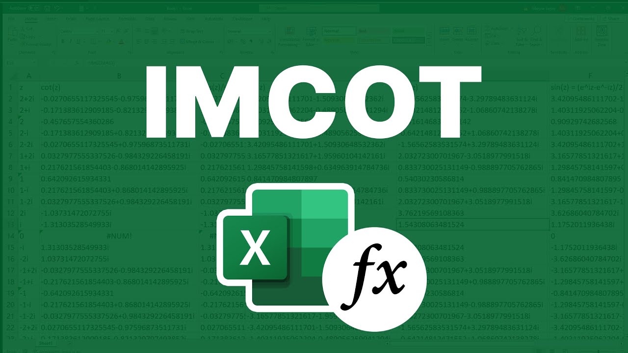 Cotangent of a Complex Number - Excel IMCOT Function