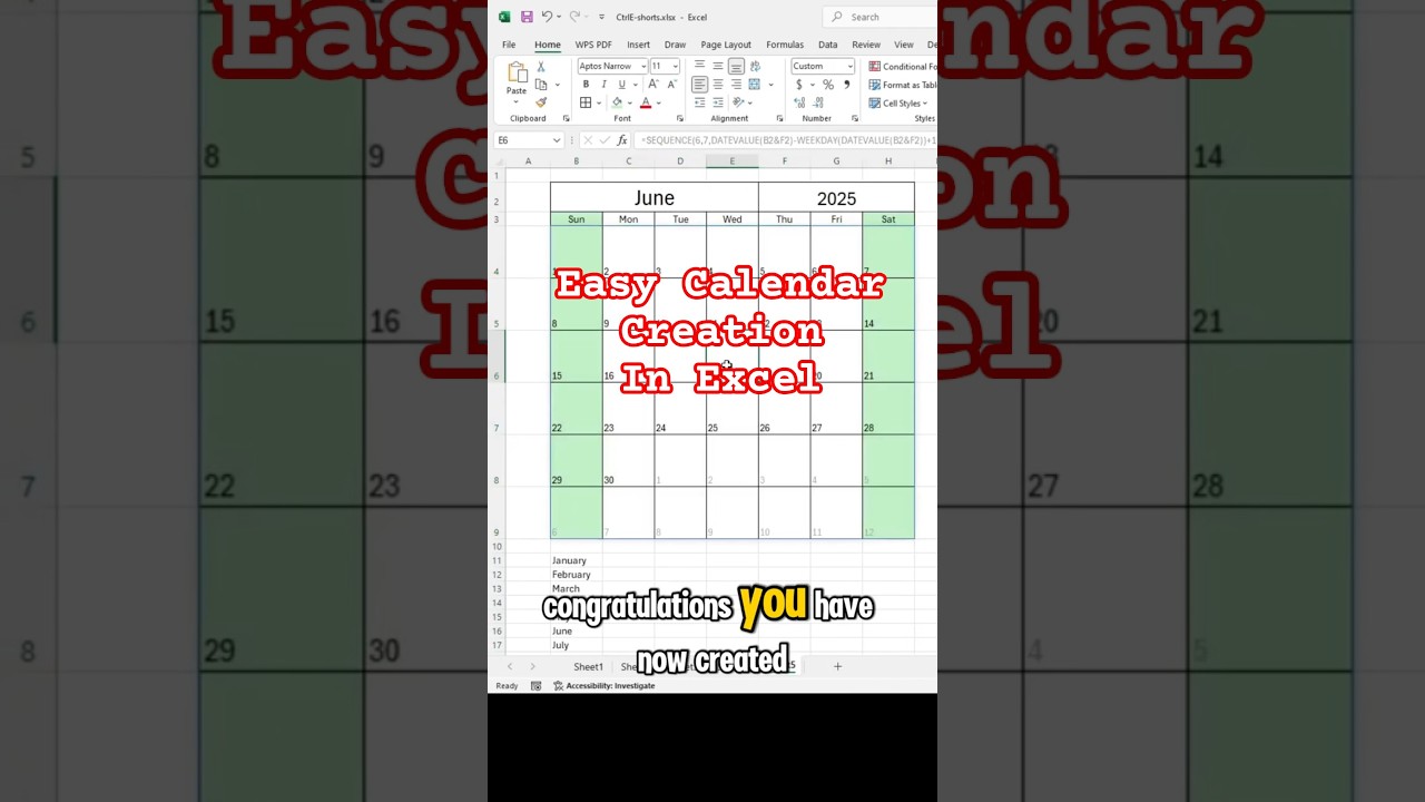 How to Create a Custom Calendar in Excel | Easy Step-by-Step Tutorial #excel #exceltricks