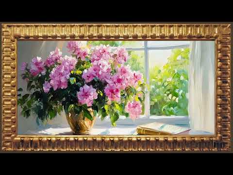 Pink Rhododendrons, Impressionist Oil Painting 4K | Framed Art Screensaver for TV